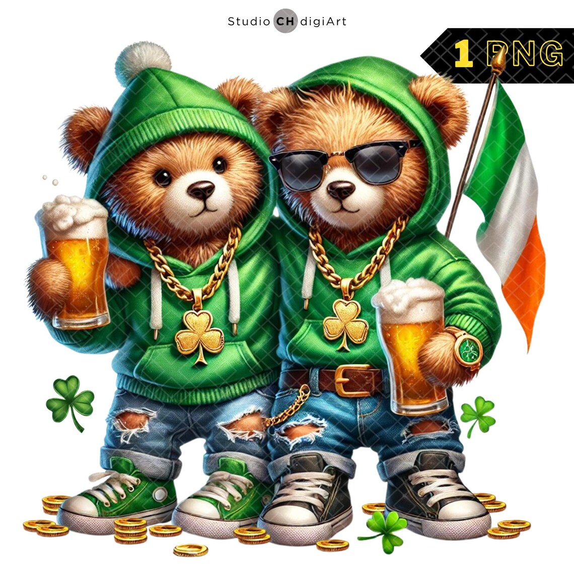 St Patrick's Day Teddy PNG, St Patrick's Day Bear Clipart, Hip Hop ...
