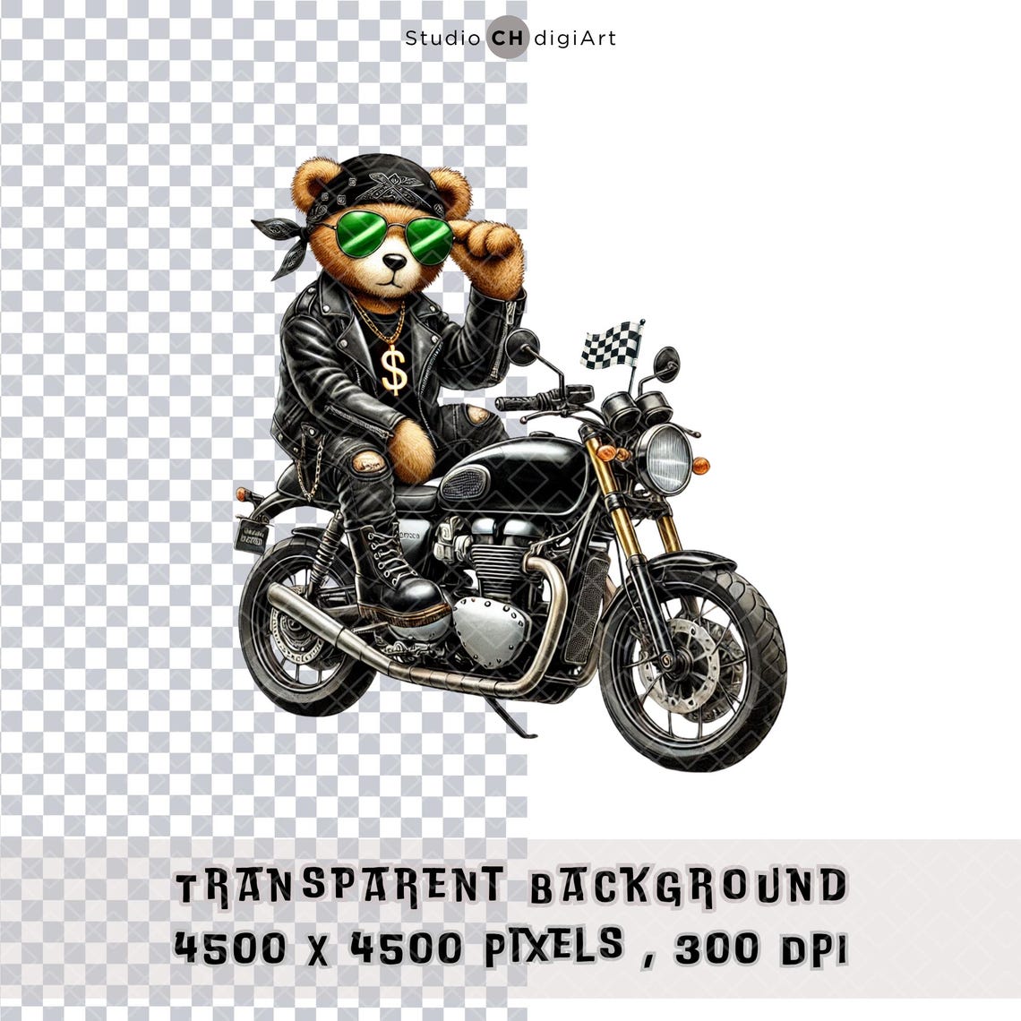 Hip Hop Biker Bear Clipart, Motorbike Pngs, 3D Teddy Bear Motorcycle ...