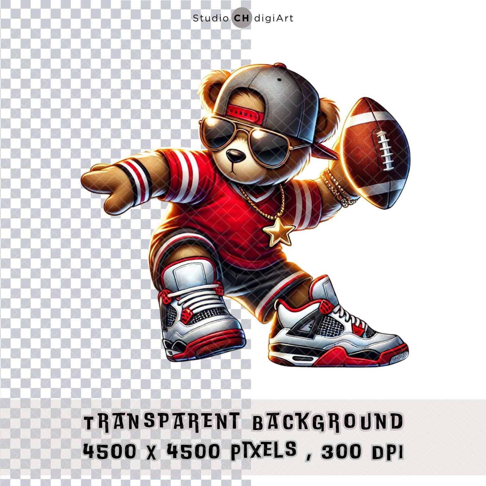 Hip Hop Football Bear PNG, American Football Teddy Bear Clipart ...