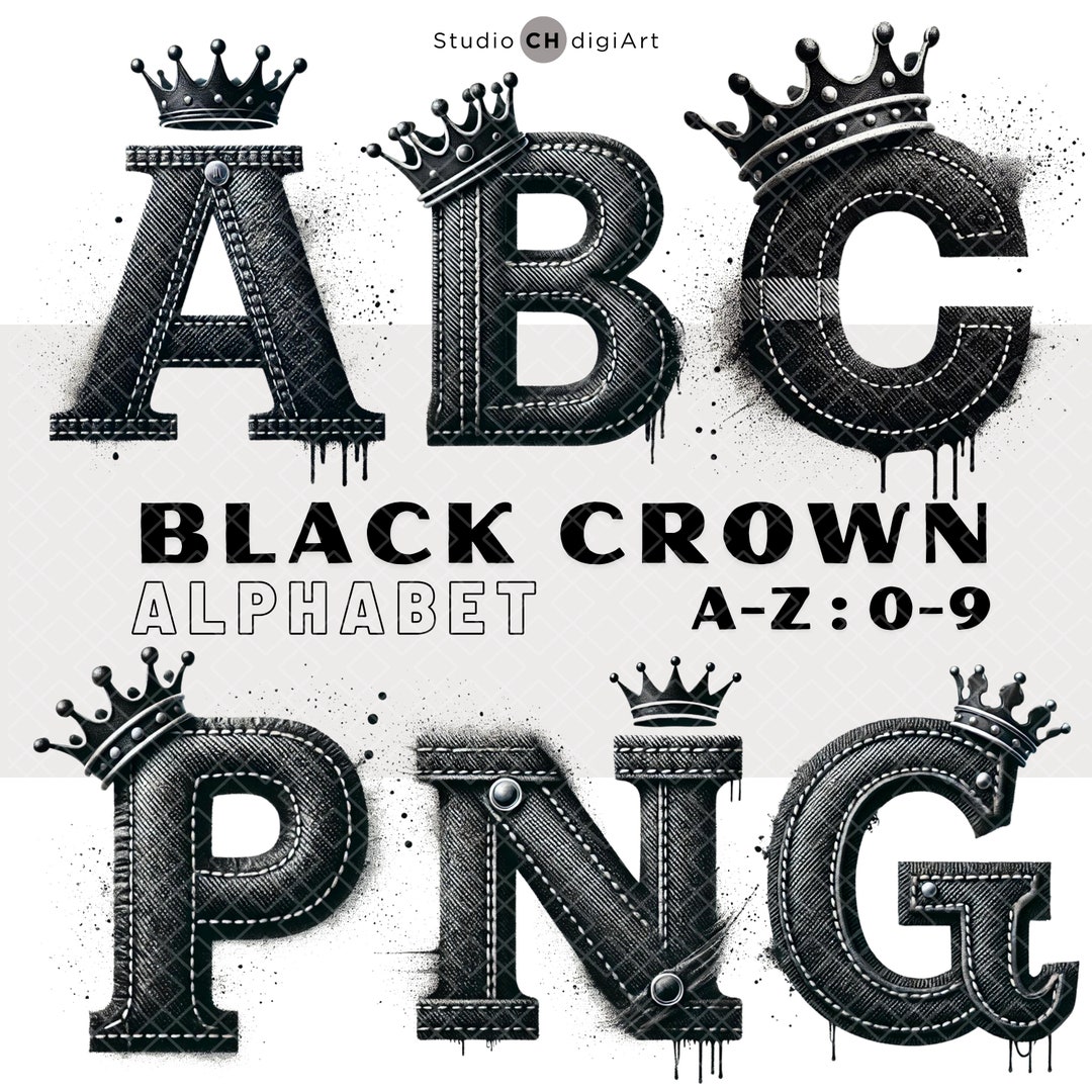 Black Crown Alphabet Letters & Numbers, Black Leather Alphabet, 3D ...