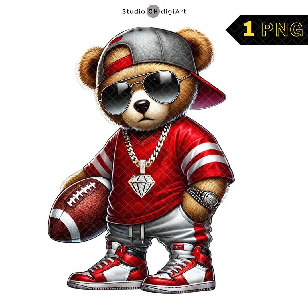 Hip Hop Football Bear PNG, American Football Teddy Bear Clipart ...