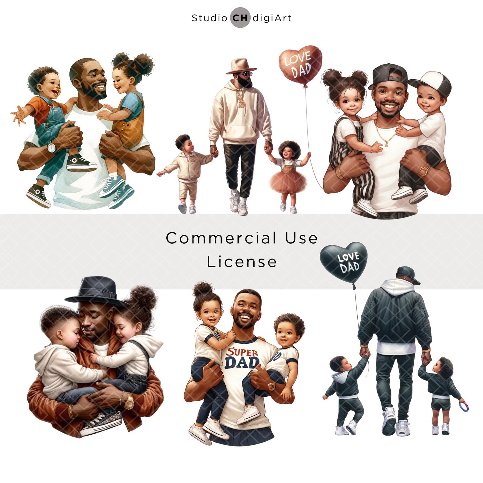 Black Father's Day Clipart, Dad With Son and Daughter, Fatherhood PNG ...
