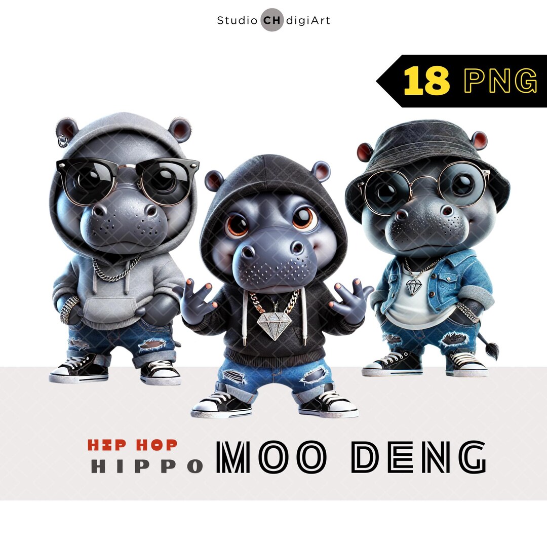 3D Hip Hop Hippo Clipart, Hippo Clipart, Moo Deng PNG, Moo Deng Clipart ...