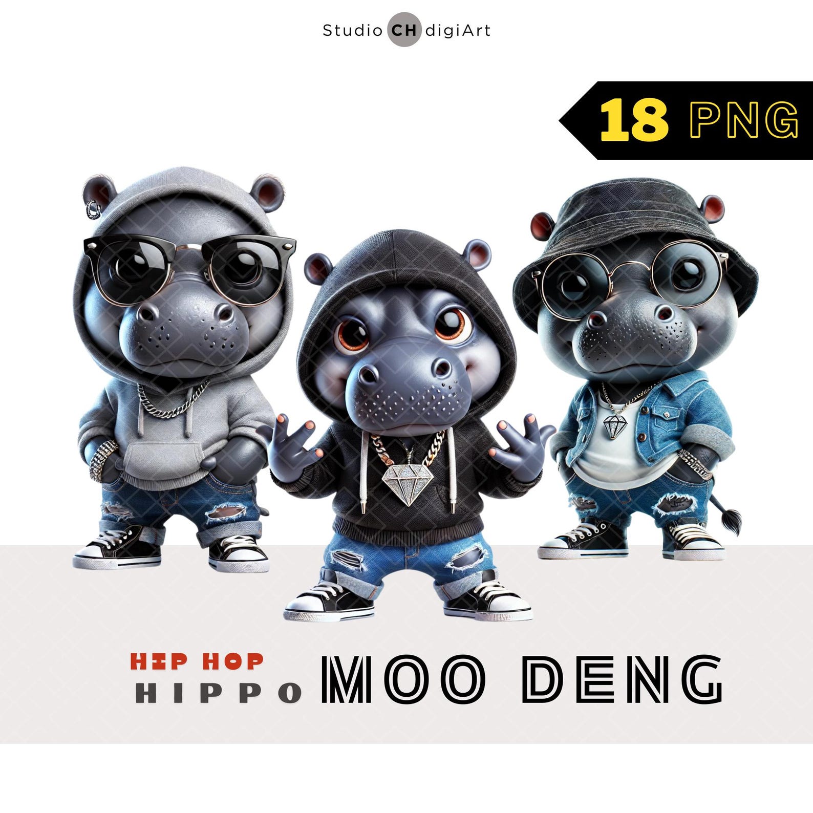3D Hip Hop Hippo Clipart, Hippo Clipart, Moo Deng PNG, Moo Deng Clipart ...
