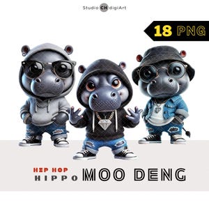 3D Hip Hop Hippo Clipart, Hippo Clipart, Moo Deng PNG, Moo Deng Clipart ...