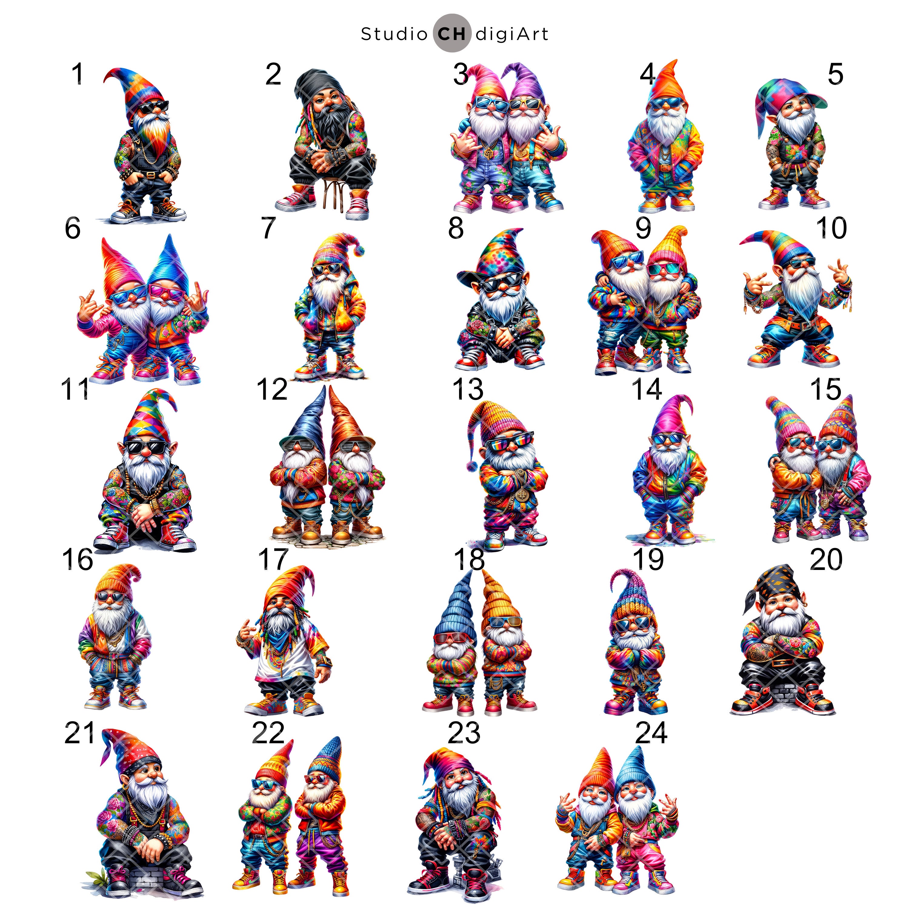 Hip Hop Gnomes Clipart, 24 PNG High Quality, Digital Download, Hip Hop ...