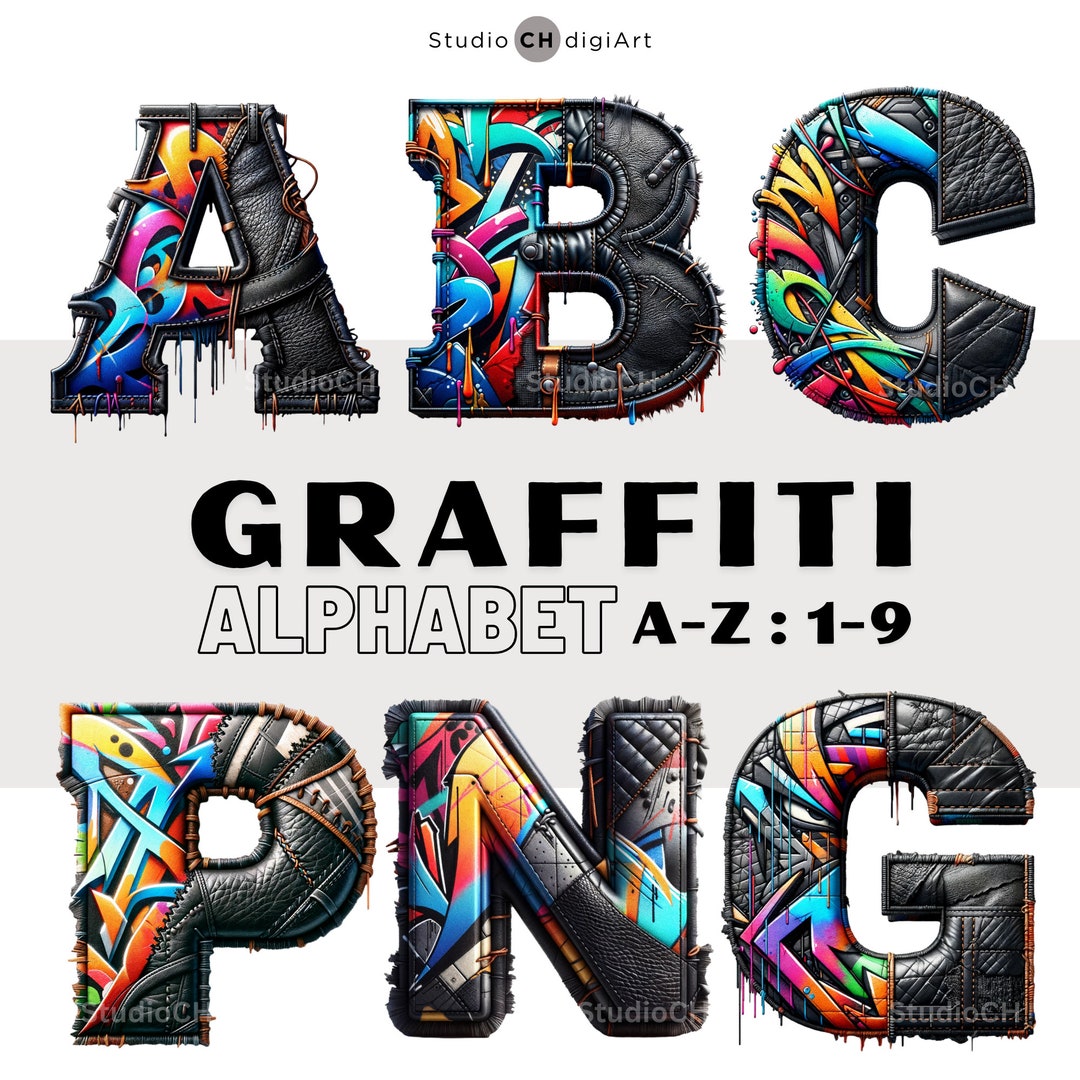 Graffiti Alphabet Letters & Numbers, Leather Alphabet PNG, Urban ...
