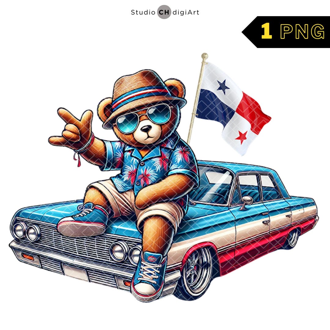 Cuba Bear Clipart, Teddy Bear and Classic Car, Cuba Clipart, Cuba Flag ...