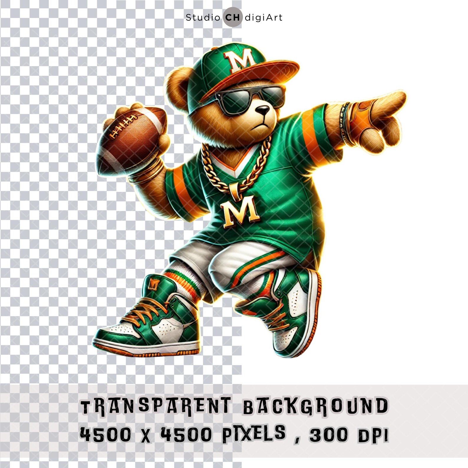 Hip Hop Football Bear PNG, American Football Teddy Bear Clipart ...
