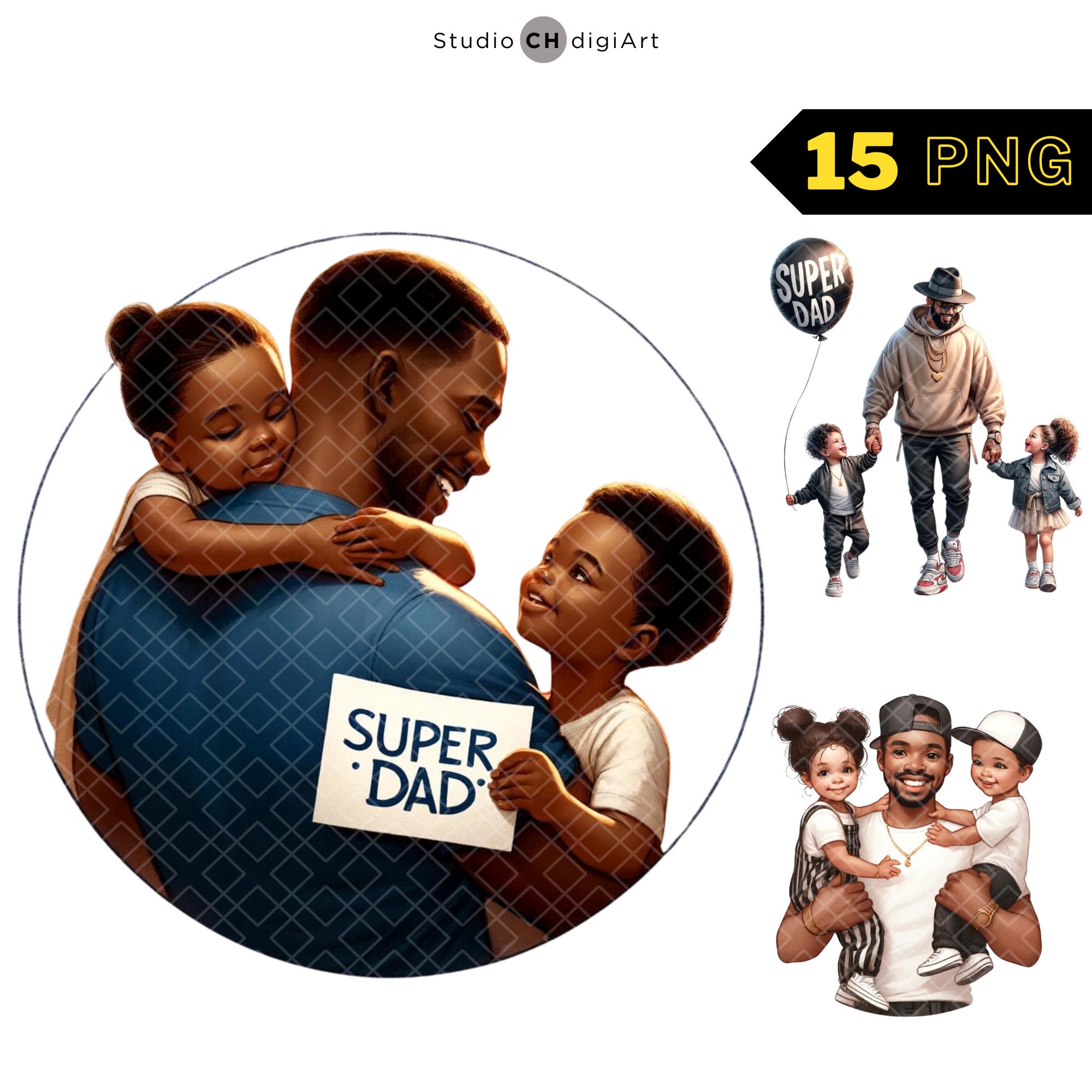 Black Father's Day Clipart, Dad With Son and Daughter, Fatherhood PNG ...