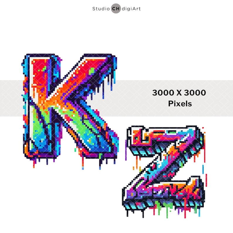 Pixel Graffiti Alphabet Letters & Numbers, Pixel Alphabet PNG, Graffiti ...