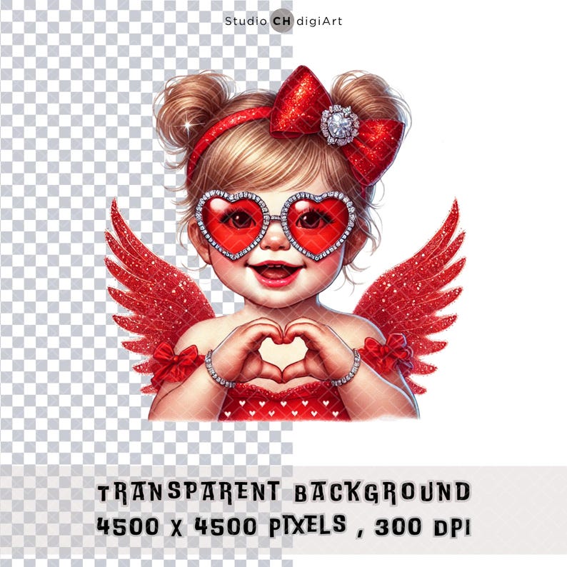Retro Glitter Cupid Valentine PNG, Baby Cupid With Sunglasses, Vintage ...