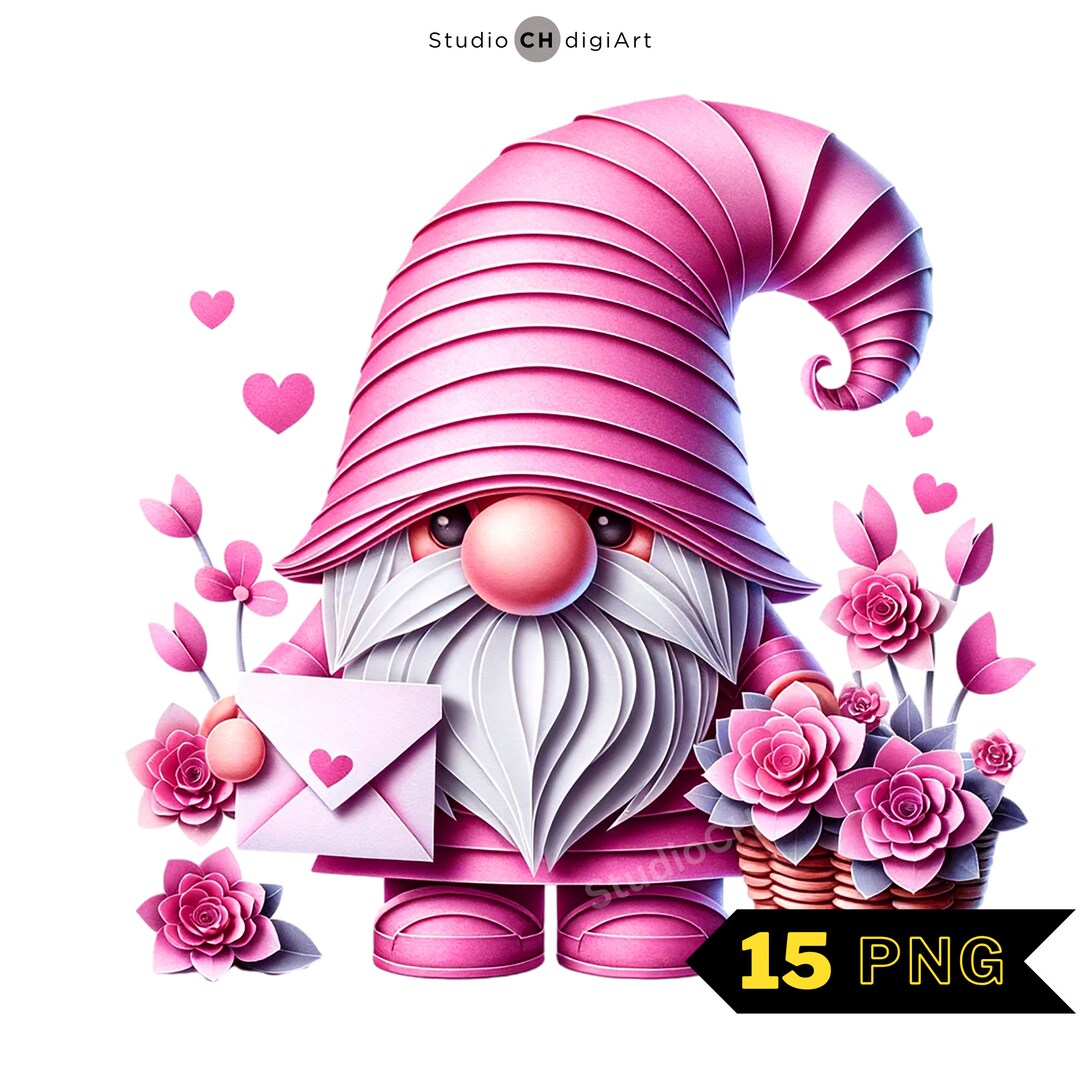 Valentine Gnome Clipart Pink Valentines, 15 High Quality Pngs, Gnome ...