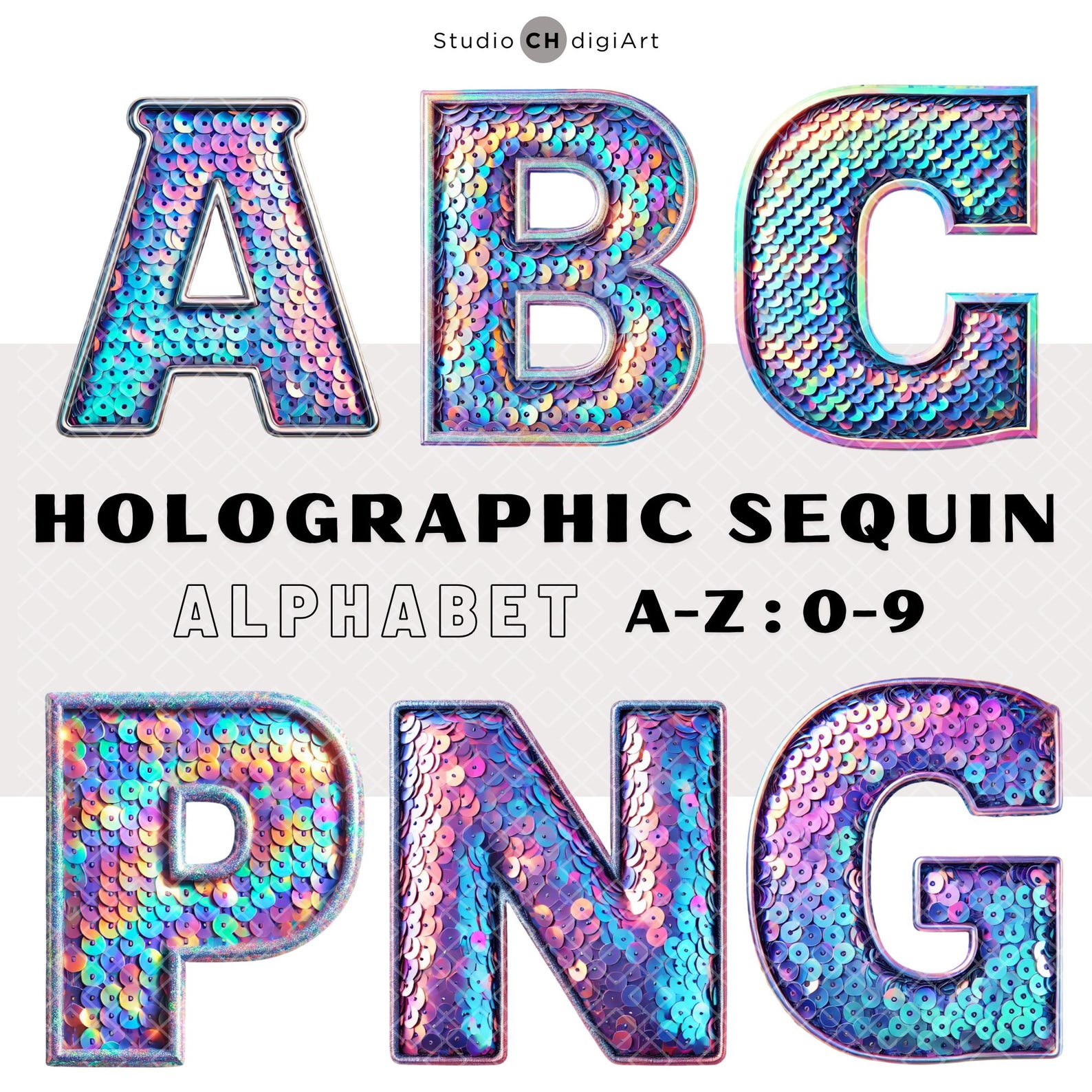 Holographic Sequin Alphabet Letters & Numbers, Sequin Font, Disco Font ...