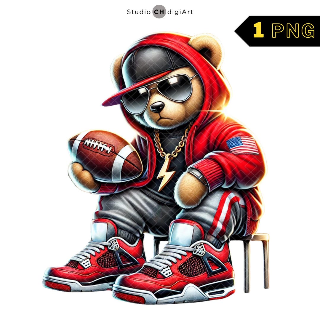 Hip Hop Football Bear PNG, American Football Teddy Bear Clipart ...