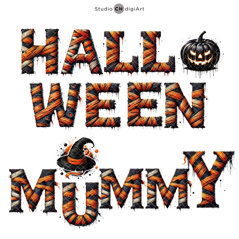 Mummy Halloween Alphabet Letters & Numbers, 3D Halloween Font, Black ...