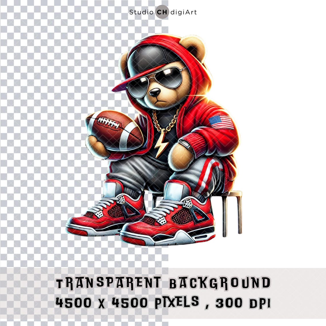 Hip Hop Football Bear PNG, American Football Teddy Bear Clipart ...