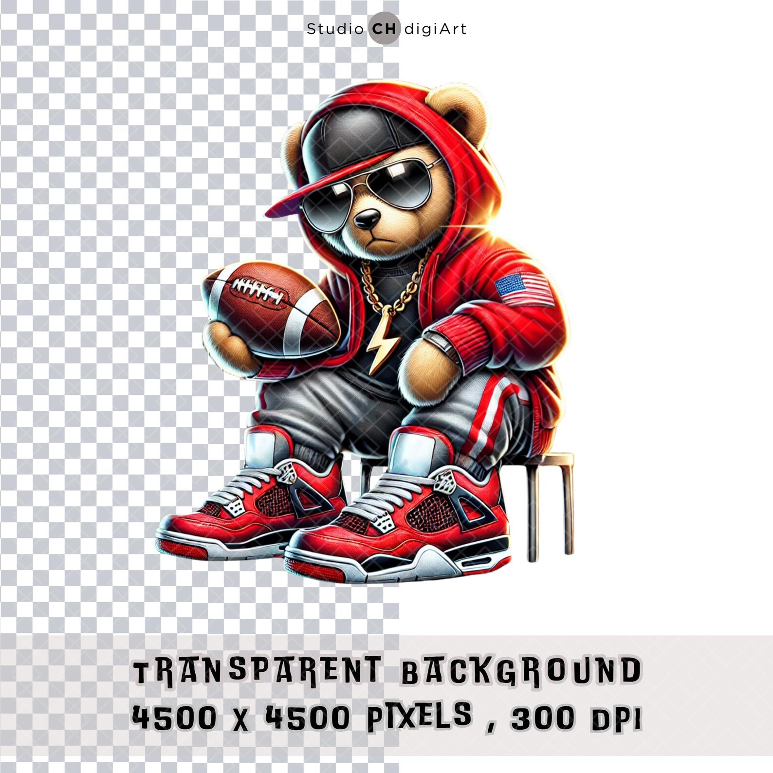 Hip Hop Football Bear PNG, American Football Teddy Bear Clipart ...