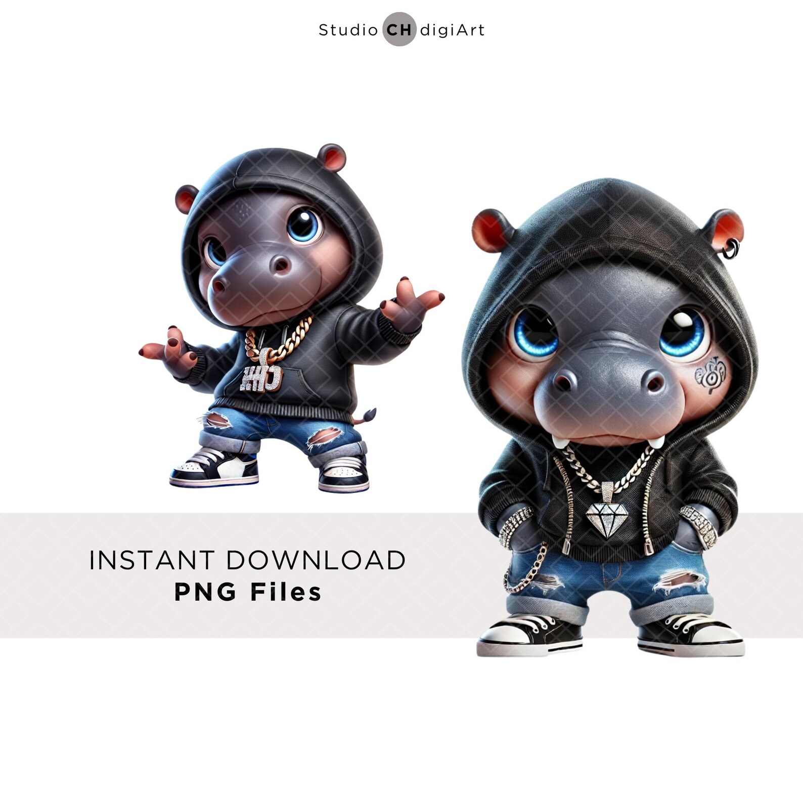 3D Hip Hop Hippo Clipart, Hippo Clipart, Moo Deng PNG, Moo Deng Clipart ...