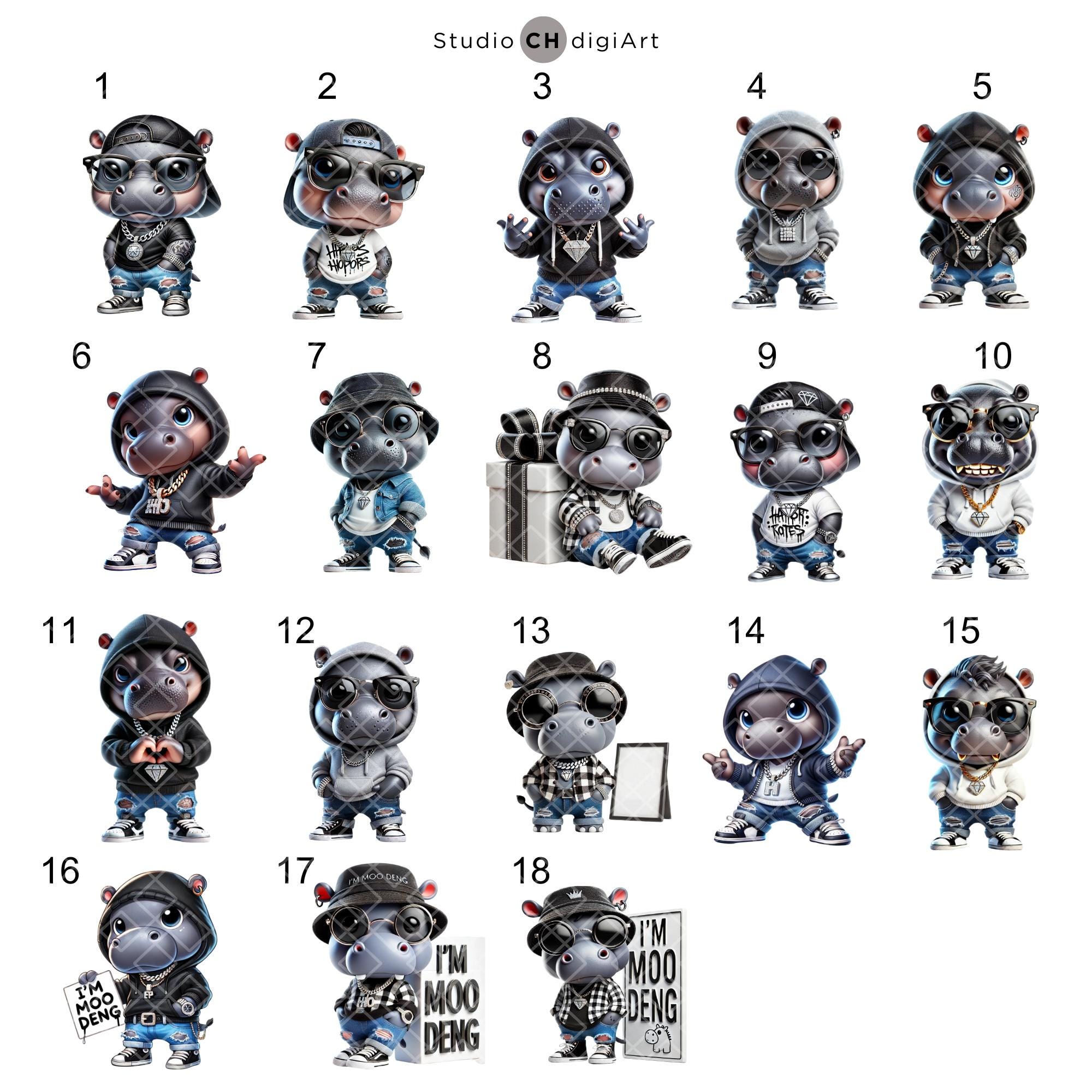 3D Hip Hop Hippo Clipart, Hippo Clipart, Moo Deng PNG, Moo Deng Clipart ...