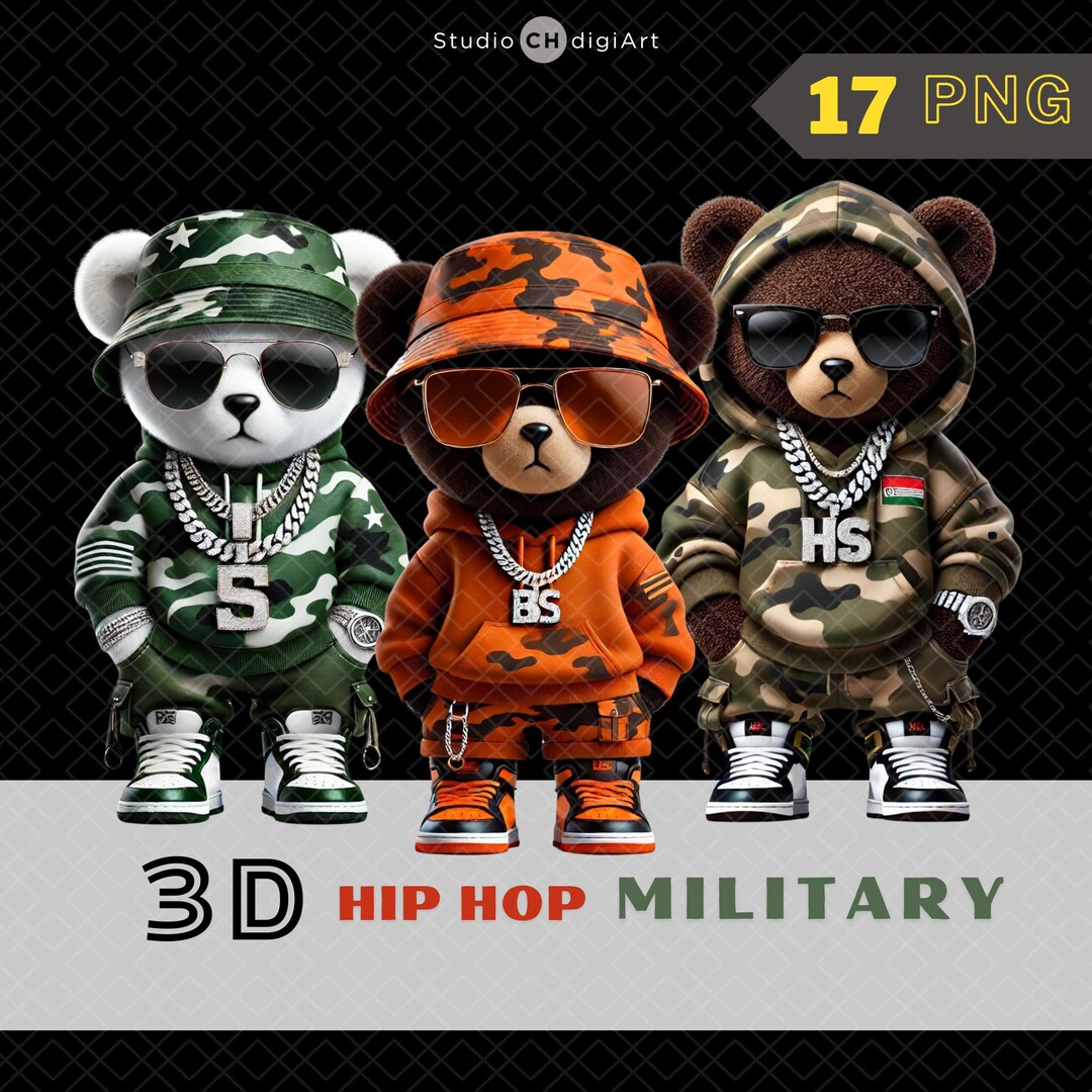 3D Hip Hop Military Bear Clipart, Military PNG, Army Teddy Bear ...