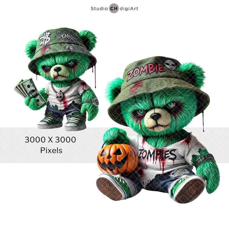Hip Hop Zombie Bear Clipart, Zombie PNG, Halloween Clipart, 3D ...