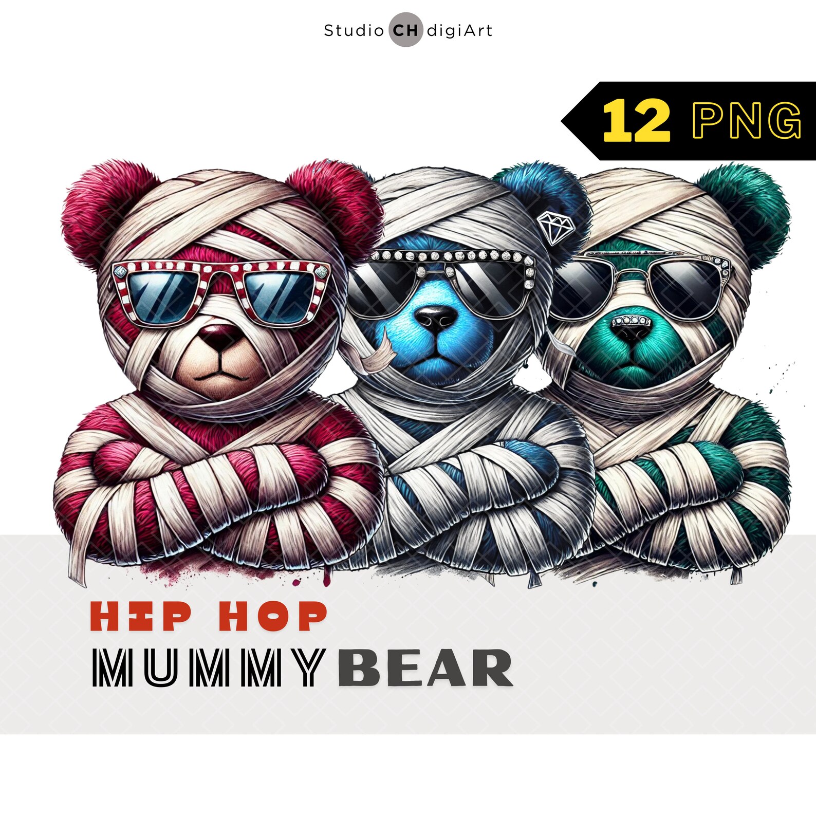 Hip Hop Mummy Bear Clipart, 12 Mummy Bear PNG, Halloween Clipart ...