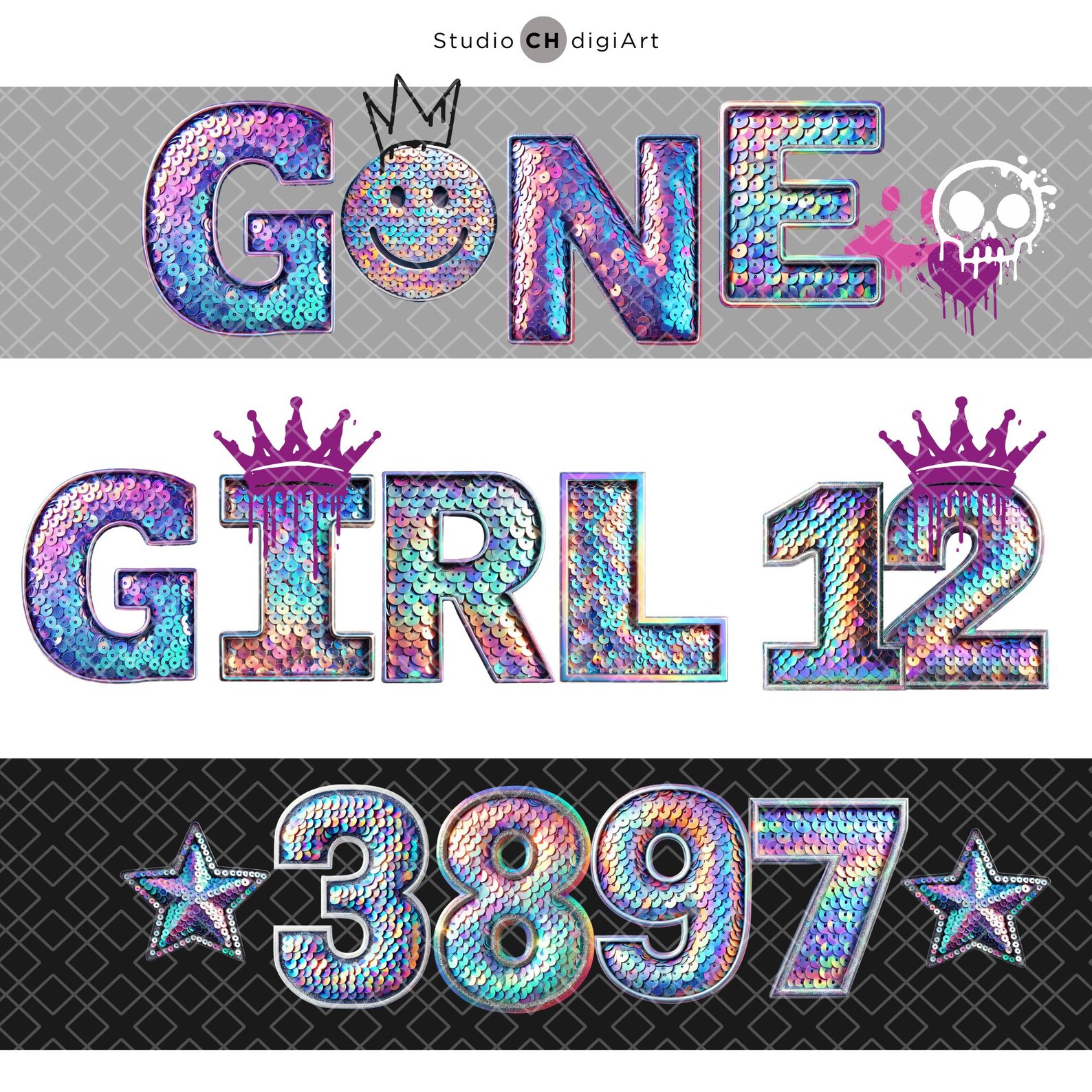 Holographic Sequin Alphabet Letters & Numbers, Sequin Font, Disco Font ...