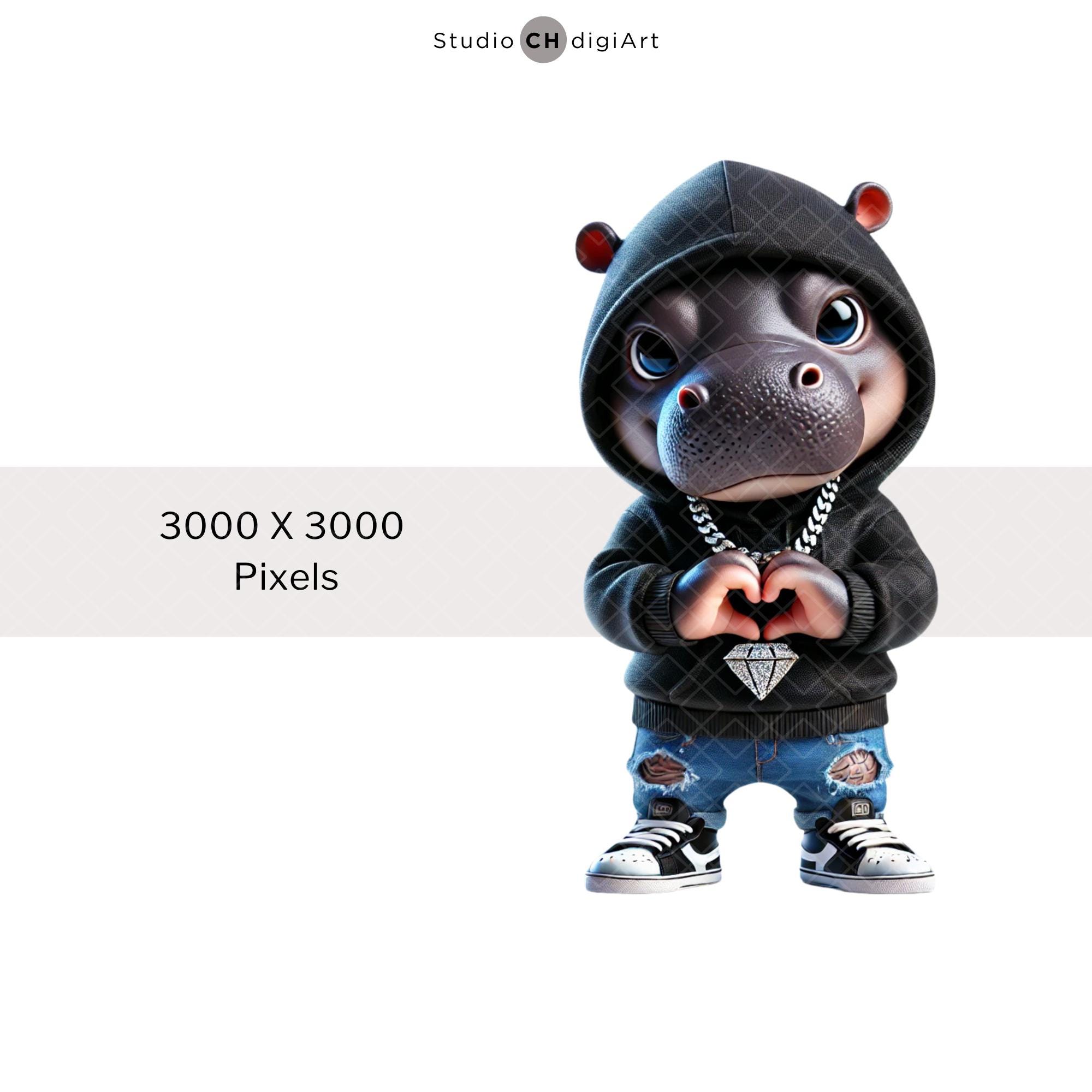 3D Hip Hop Hippo Clipart, Hippo Clipart, Moo Deng PNG, Moo Deng Clipart ...