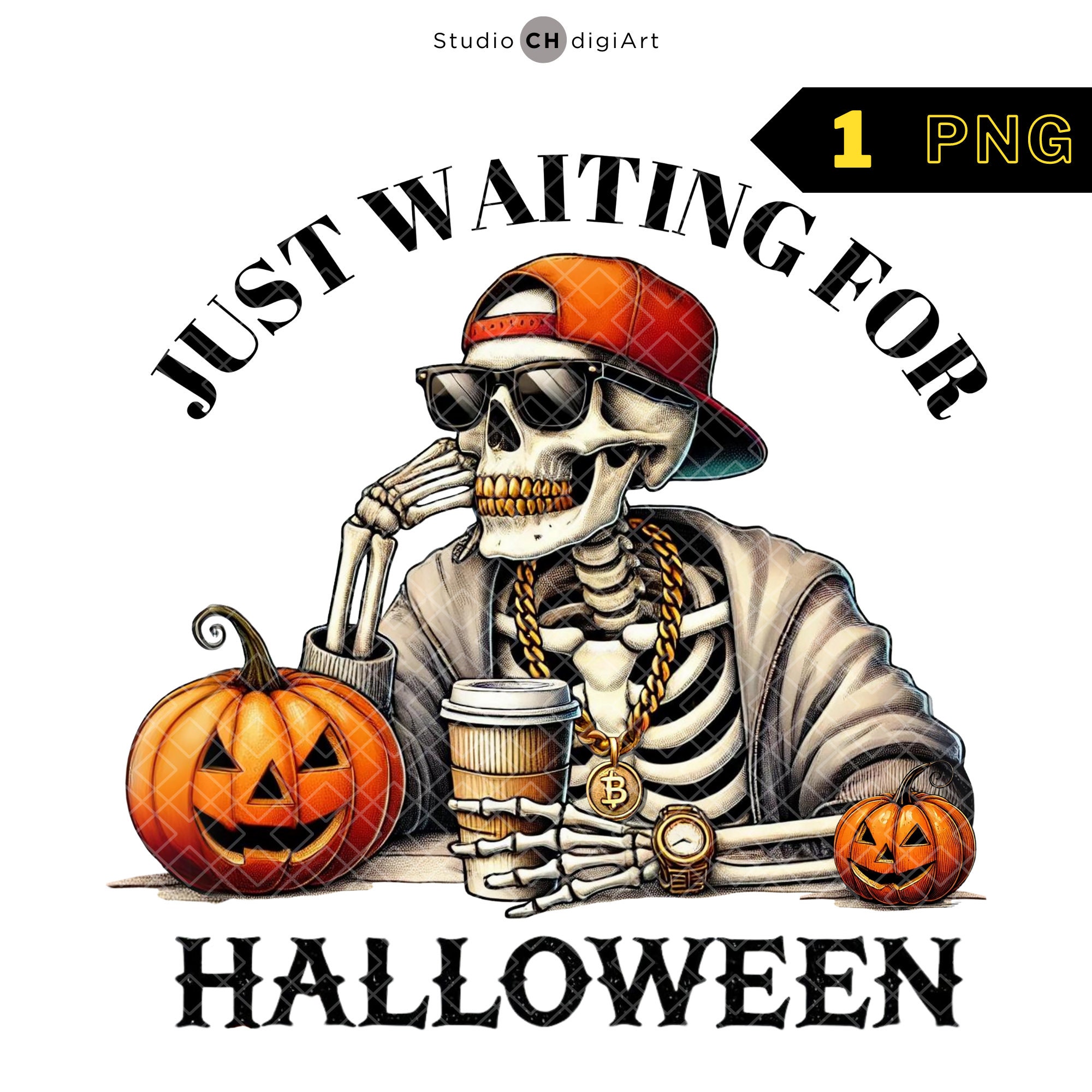 Hip Hop Skeleton Clipart, Just Waiting for Halloween PNG, Halloween ...