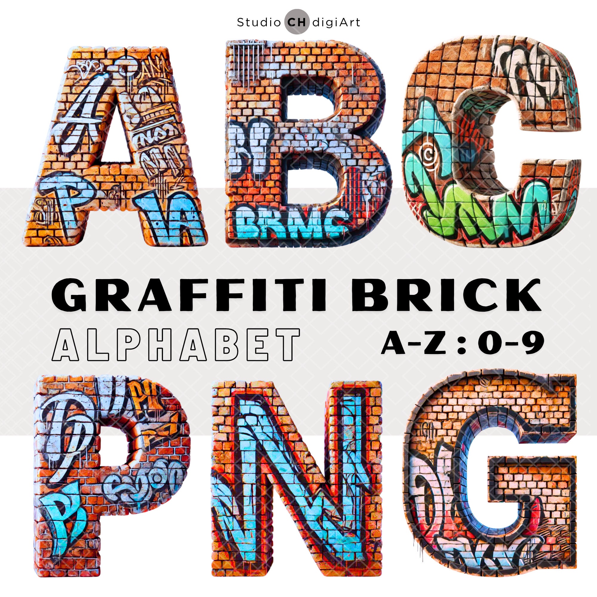 Graffiti Brick Alphabet Letters & Numbers, Graffiti Alphabet PNG, Brick ...