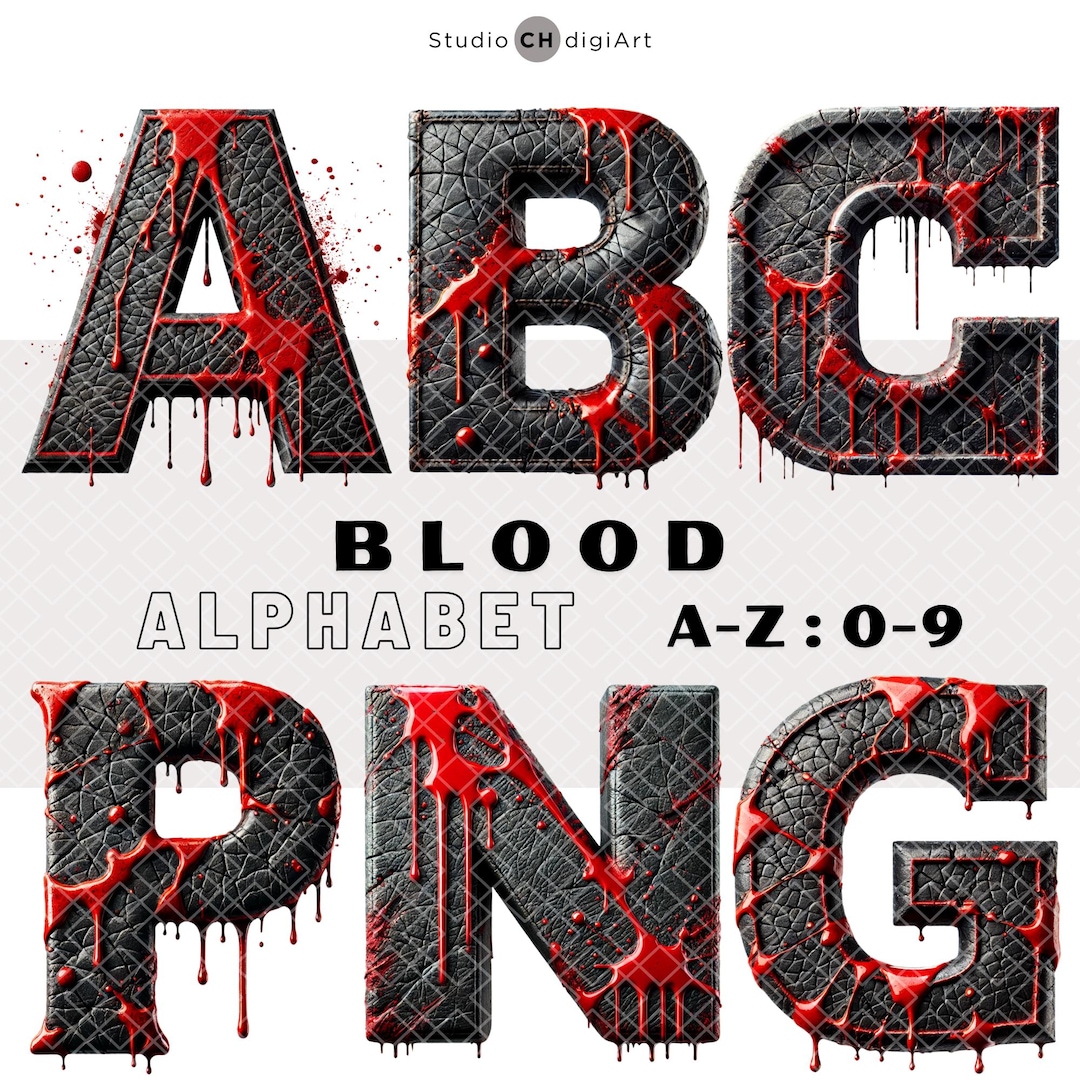 Blood Alphabet, Halloween Font, Blood Font, Black Leather Alphabet PNG ...