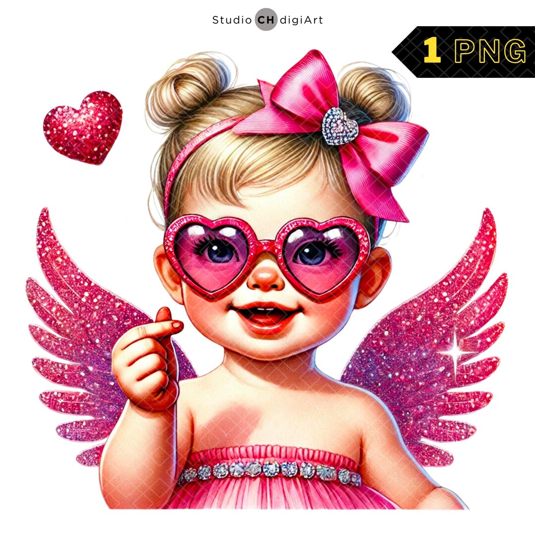 Retro Glitter Cupid Valentine PNG, Baby Cupid With Sunglasses, Vintage ...