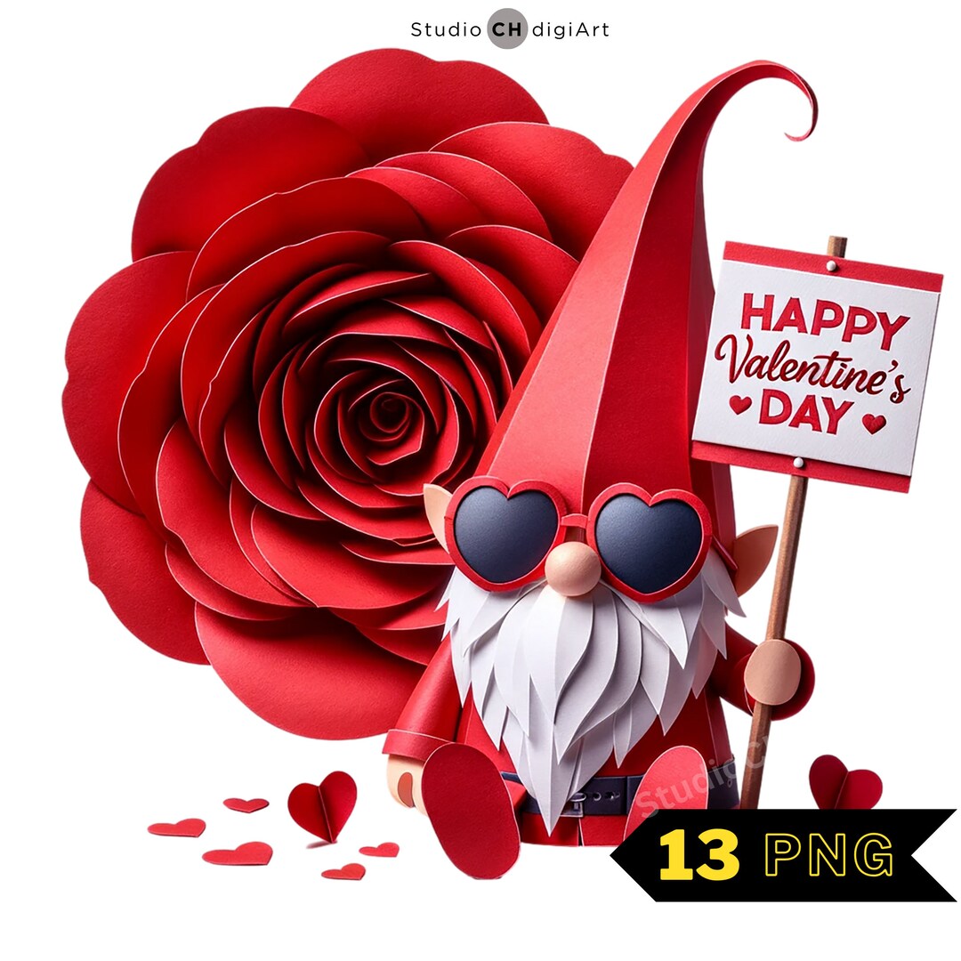Valentine Gnome Clipart Red Valentines, 15 High Quality Pngs, Gnome ...