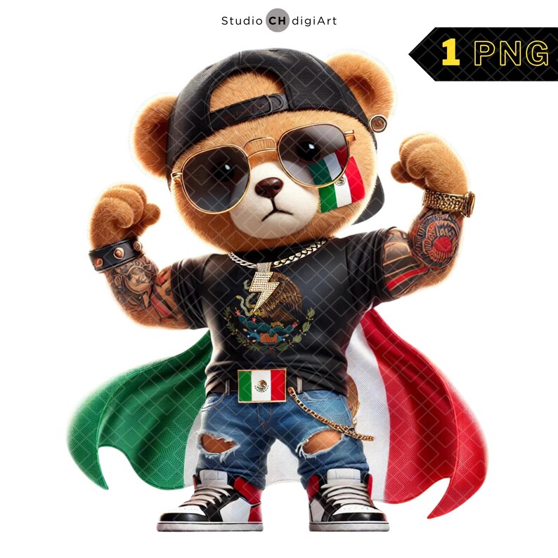 Strong Mexico PNG, Mexico Flag Superhero Bear Clipart, Mexico Flag Cape ...