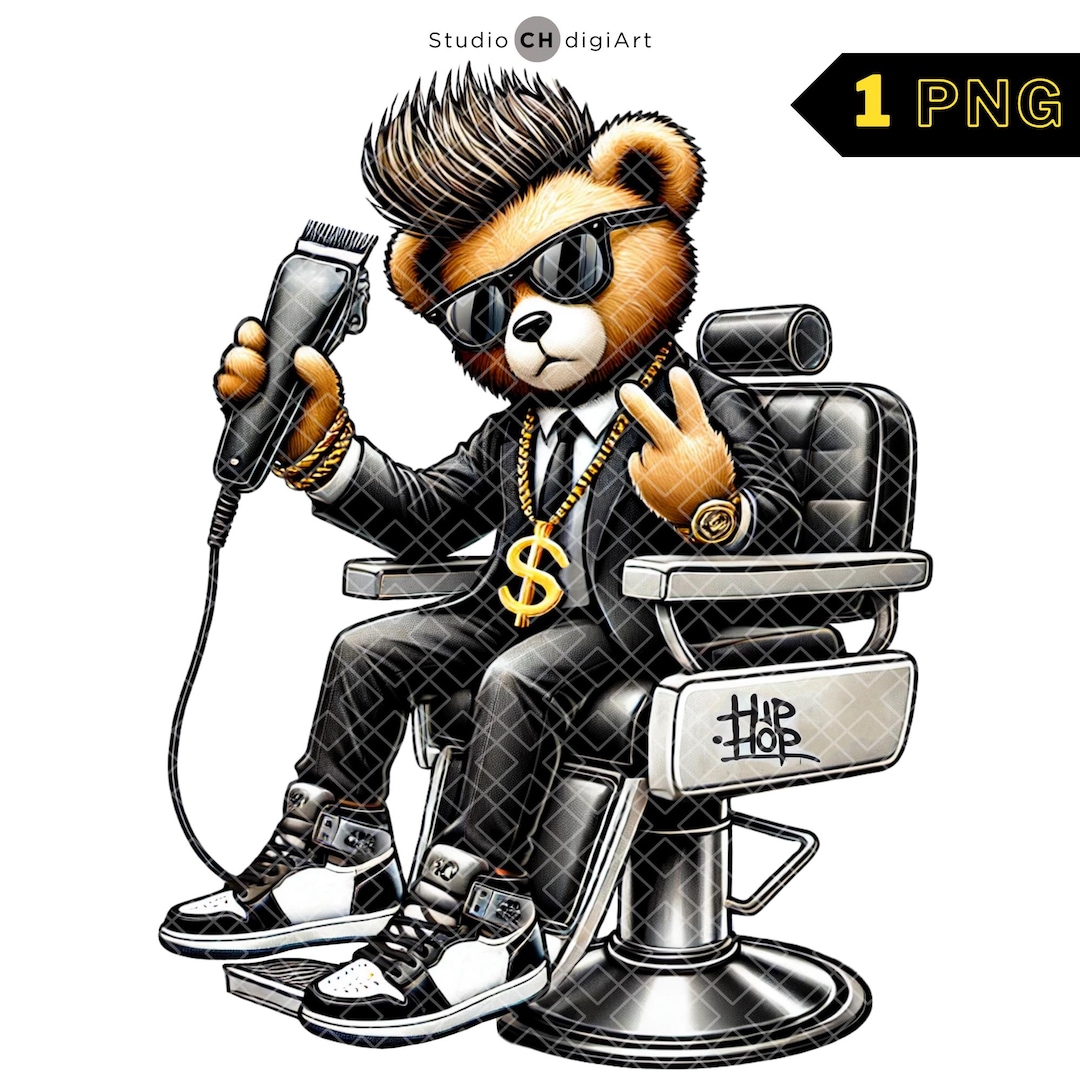 Hip Hop Teddy Bear Barber Clipart, Barber Vintage, Barber PNG, Barber ...