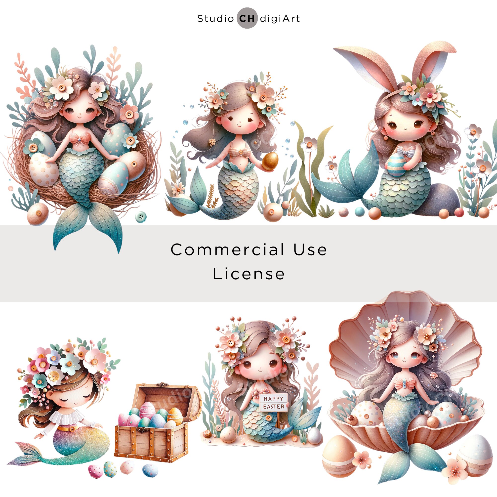 Mermaid Easter Clipart, Easter Egg PNG, Cute Mermaid Clipart, Easter ...