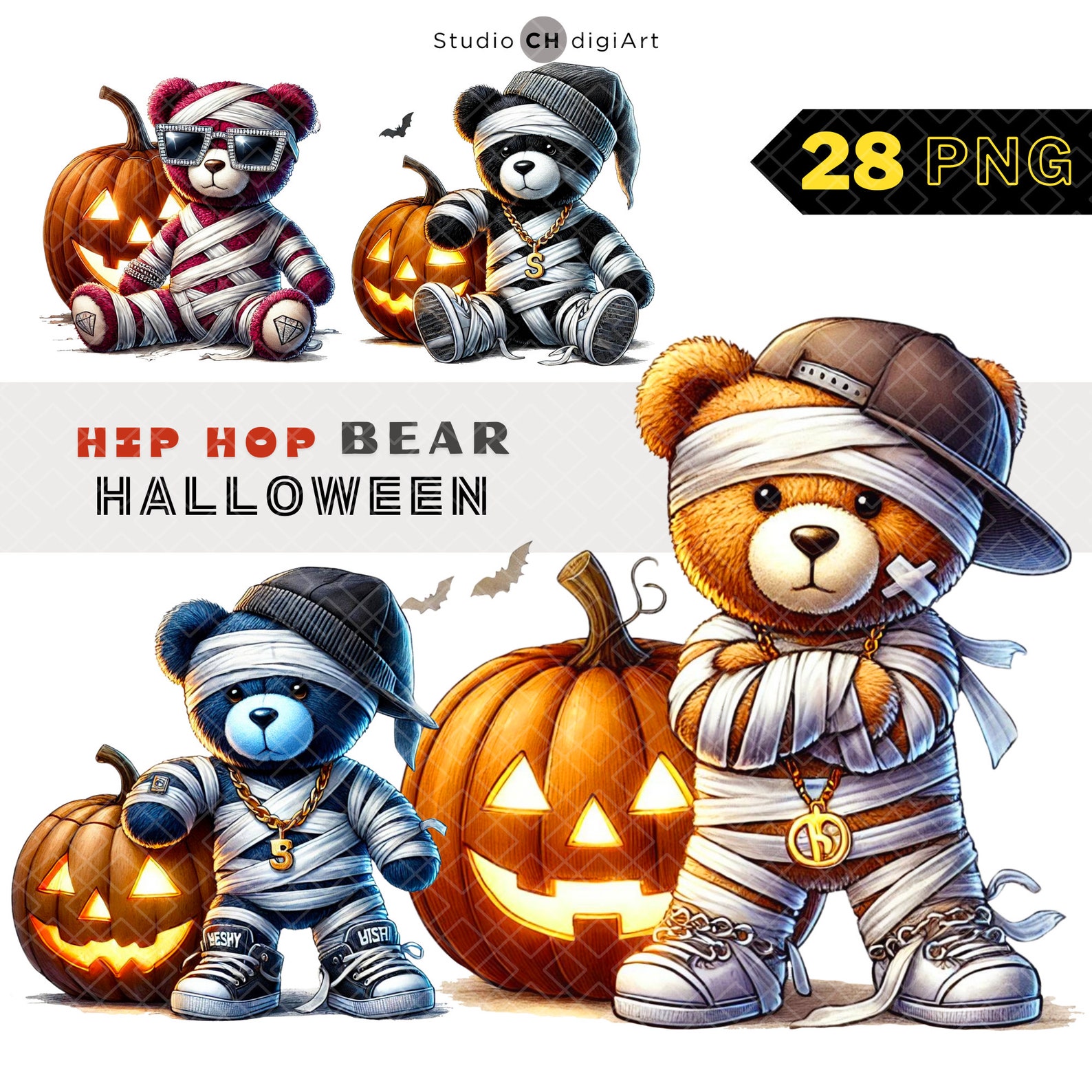 Hip Hop Mummy Bear Clipart, 28 Mummy Bear PNG, Halloween Clipart ...