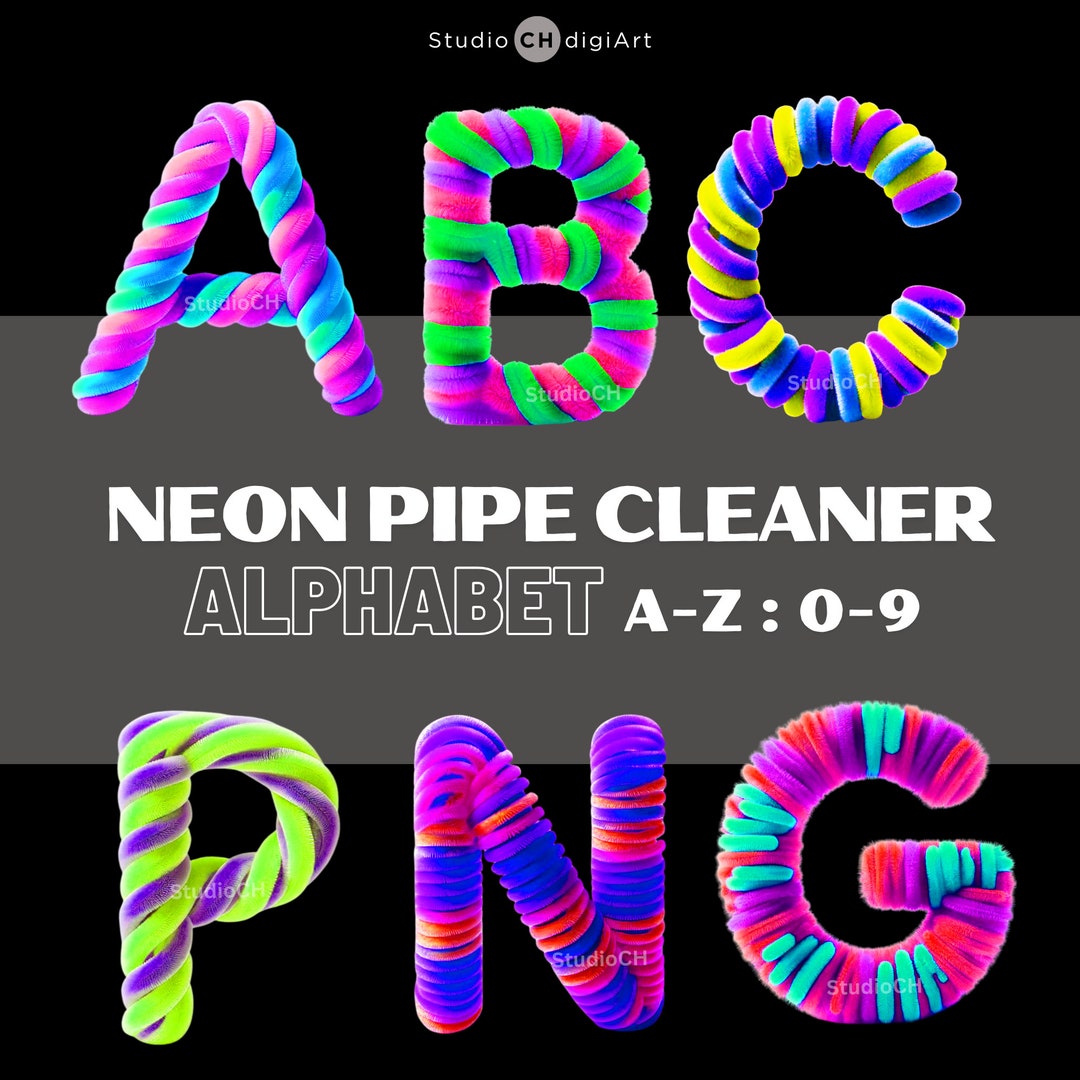Neon Pipe Cleaner Alphabet PNG, Neon Alphabet Letters, Pipe Cleaner ...