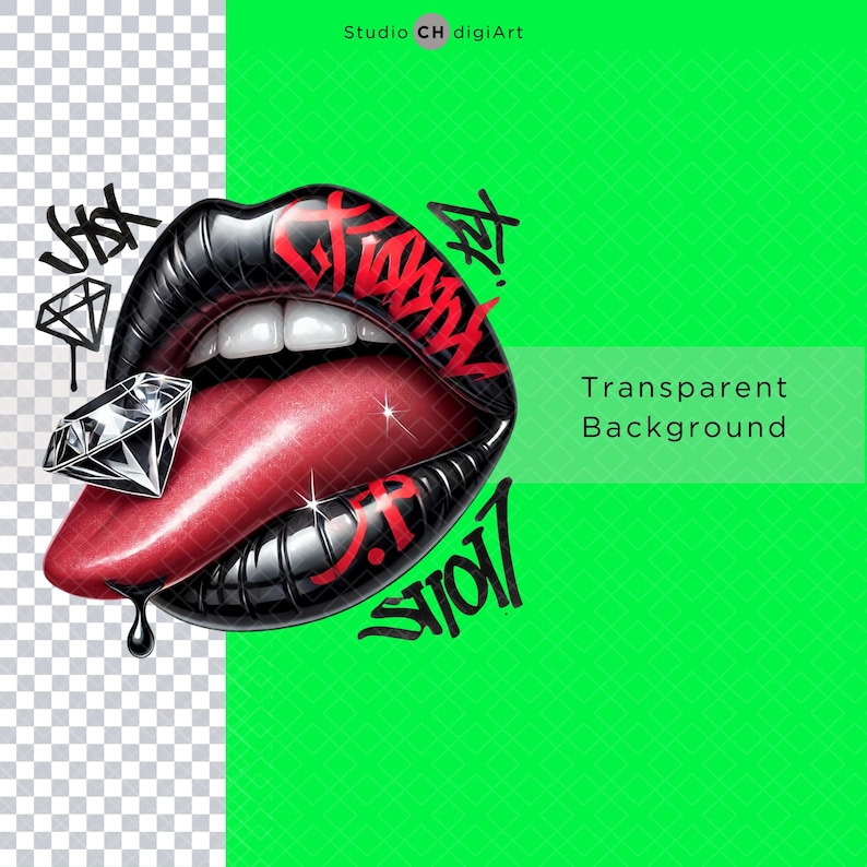 Graffiti Dripping Lips Clipart - Trendy Digital Download, Cool Craft ...