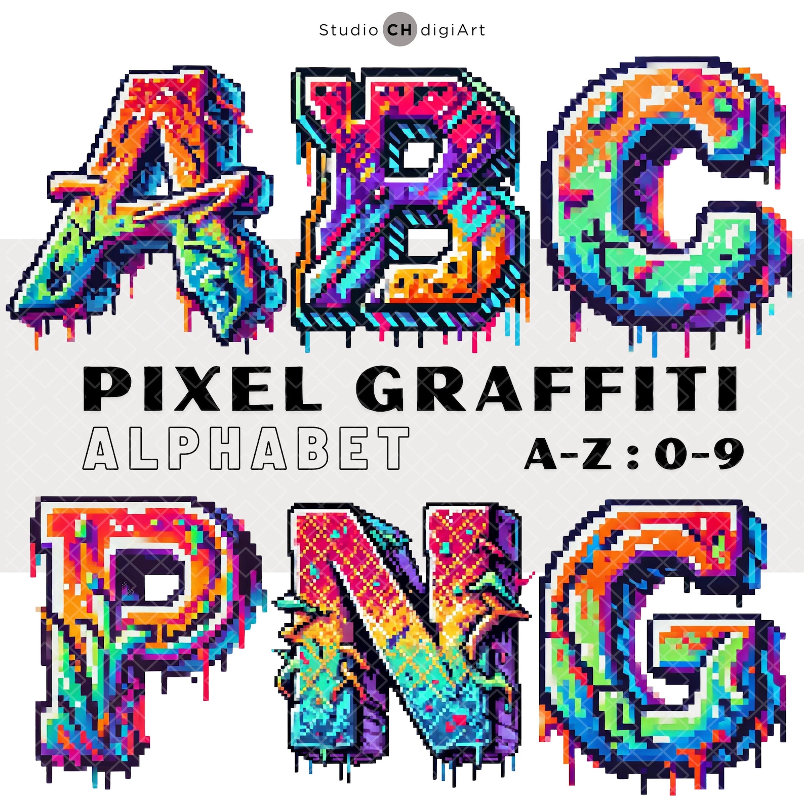Pixel Graffiti Alphabet Letters & Numbers, Pixel Alphabet PNG, Graffiti ...