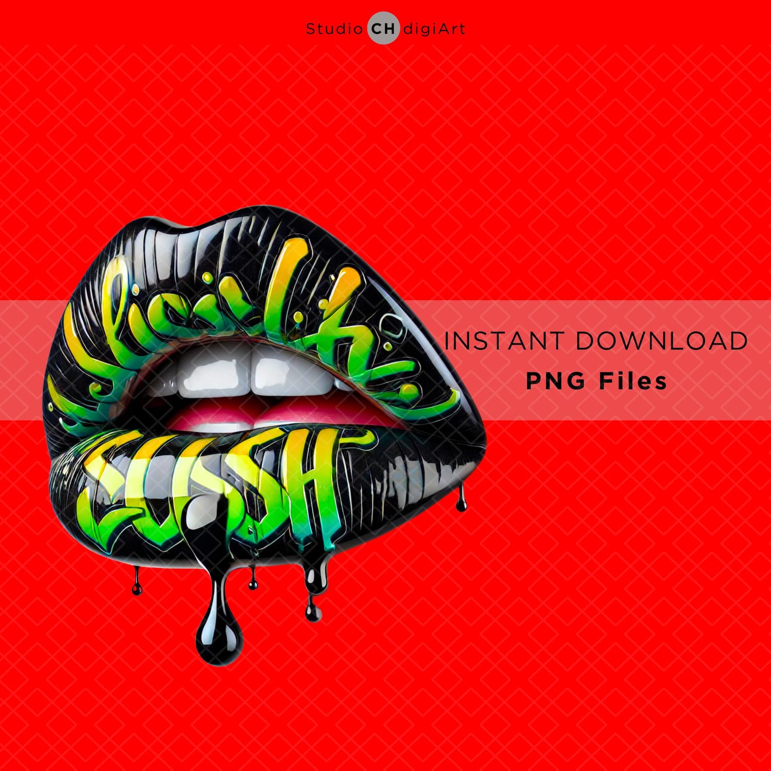 Graffiti Dripping Lips Clipart - Trendy Digital Download, Cool Craft ...