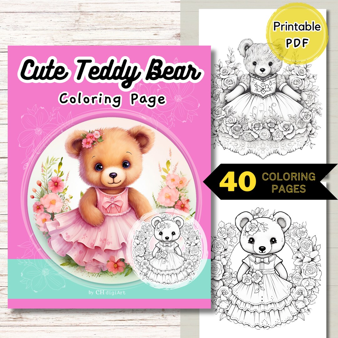 40 Cute Teddy Bear Coloring Pages for Adults and Kids, Blooming Flowers ...