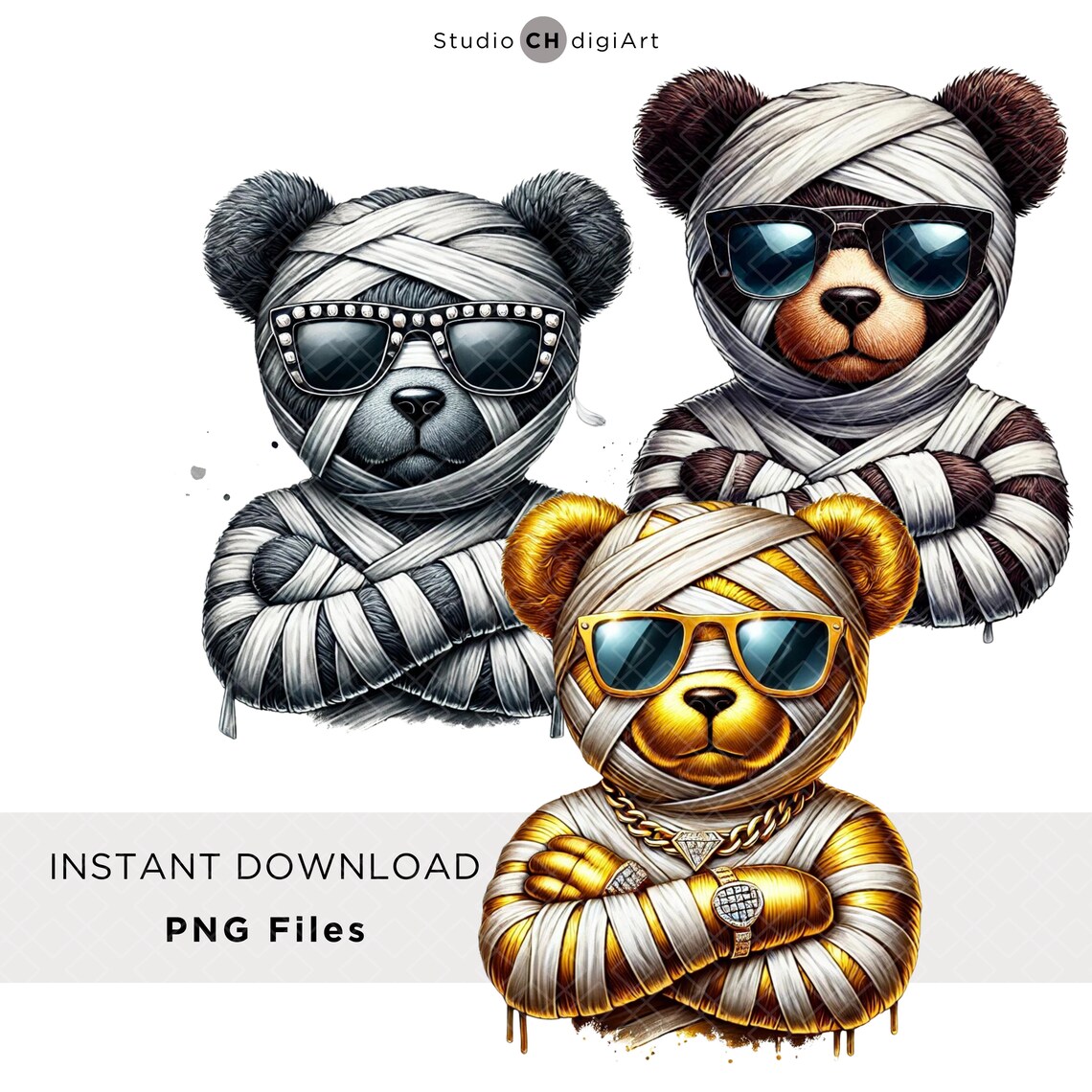 Hip Hop Mummy Bear Clipart, 12 Mummy Bear PNG, Halloween Clipart ...