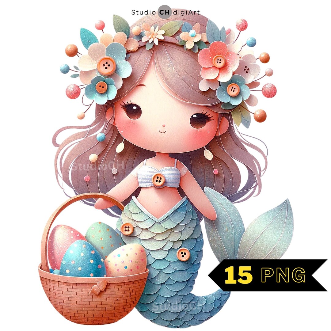 Craft Mermaid Easter Clipart, 15 High Quality PNG, Cute Mermaid Clipart ...