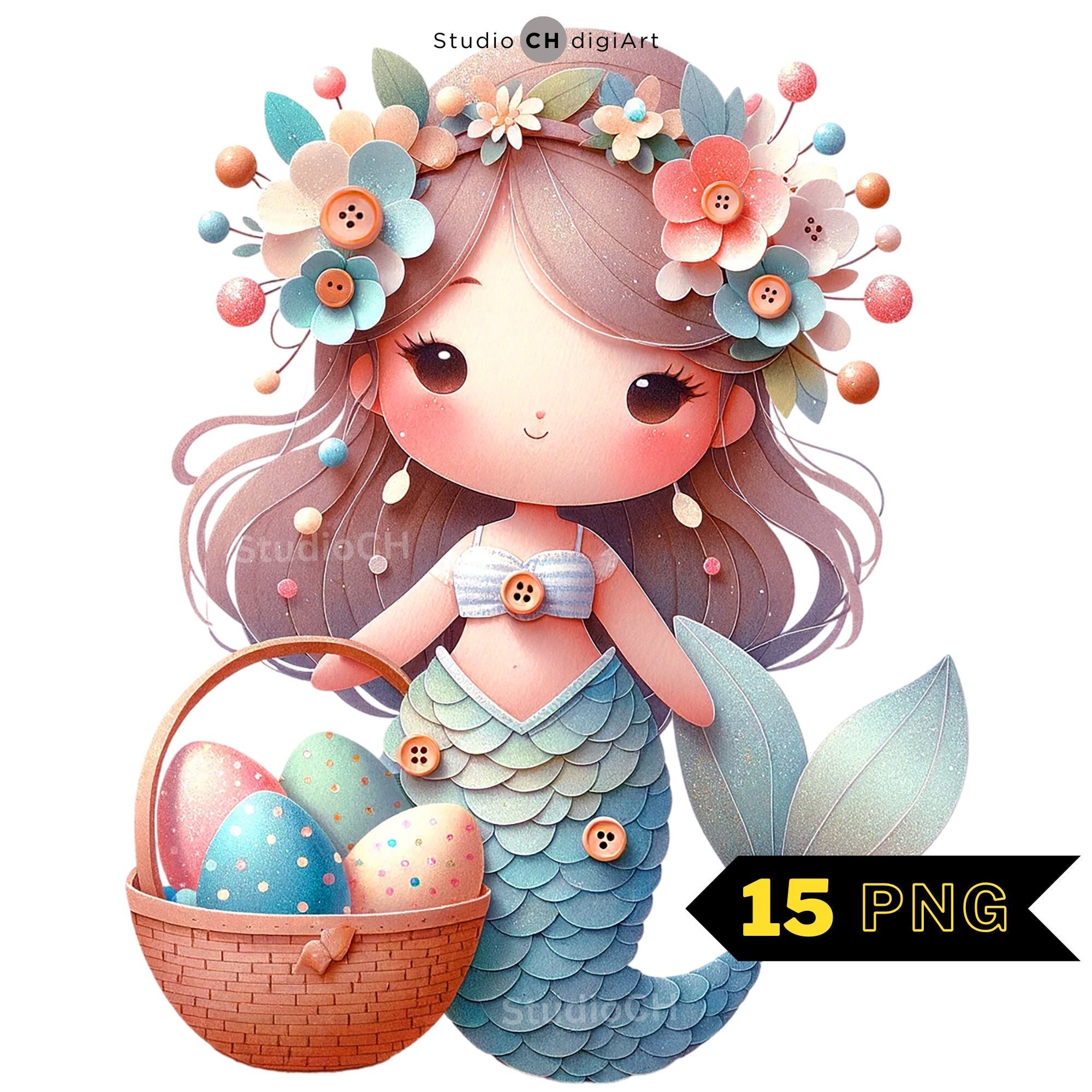 Craft Mermaid Easter Clipart, 15 High Quality PNG, Cute Mermaid Clipart ...