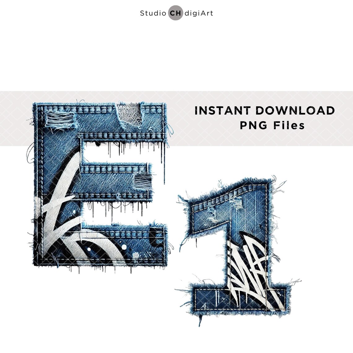 Graffiti Denim Alphabet Letters & Numbers, Graffiti Font, Blue Denim ...