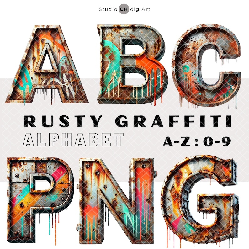 Rusty Graffiti Alphabet Letters & Numbers, Rustic Alphabet PNG ...