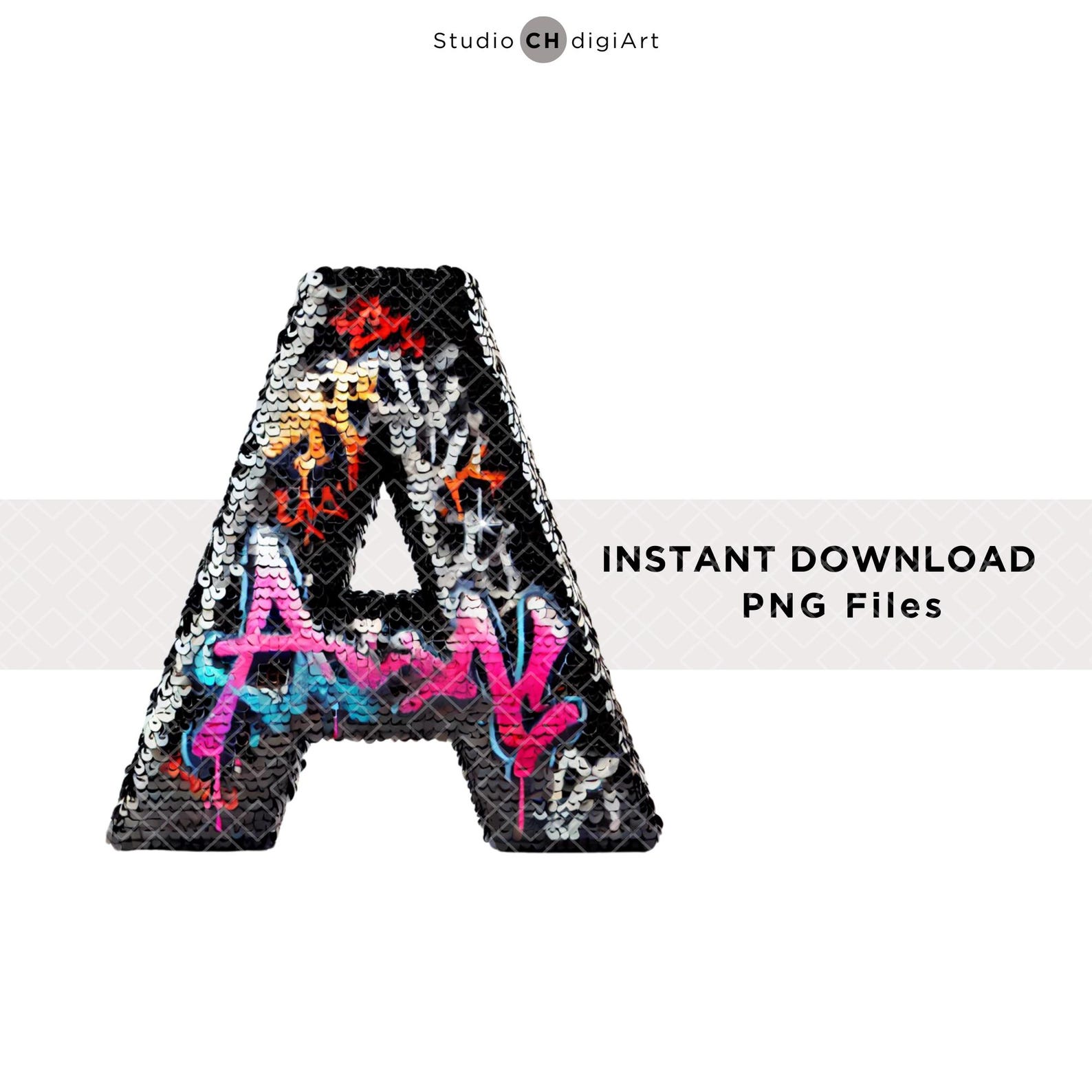 Graffiti Sequin Alphabet Letters & Numbers, Sequin Font, Sequin ...