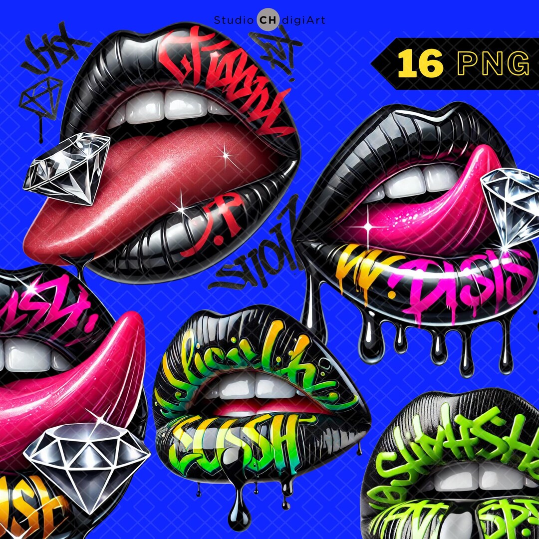 Graffiti Dripping Lips Clipart - Trendy Digital Download, Cool Craft ...